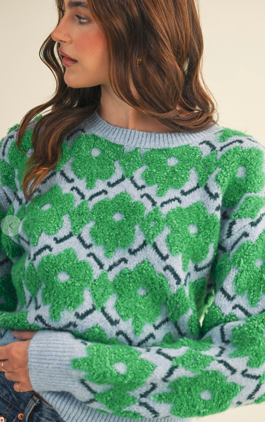 Fuzzy Texture Floral Sweater
