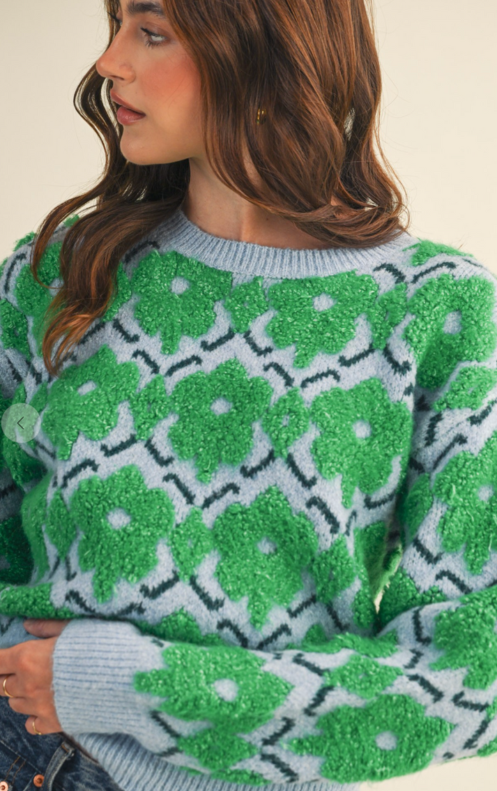 Fuzzy Texture Floral Sweater